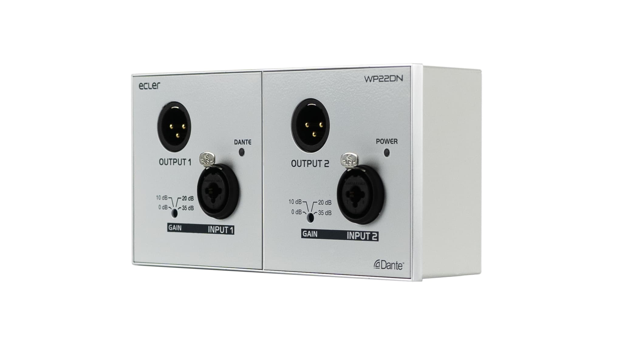 WP22DN: 2x2 | Dante™ | AES67 | PoE | double gang size. Digital Controls & Panels.